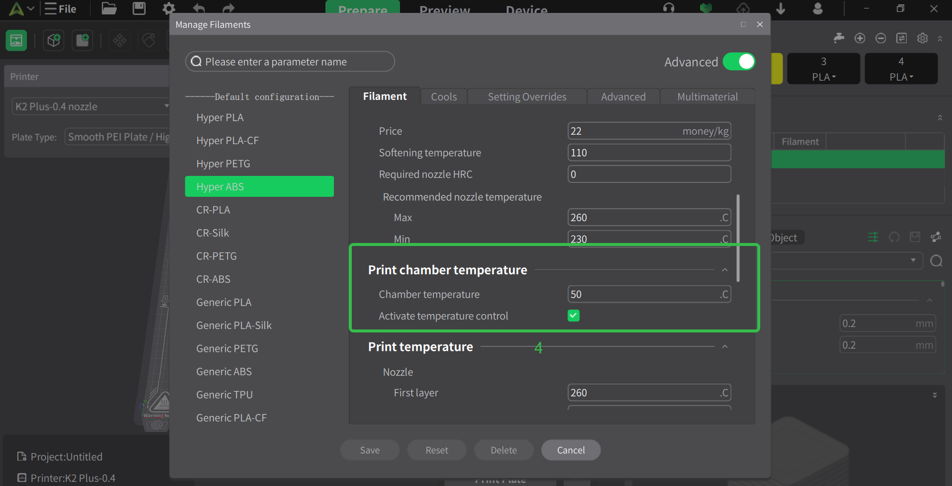 K2 Plus Chamber Temperature Setting Guide | Creality Wiki